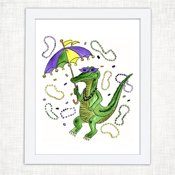 Mardi Gras Gator Art Print - Magnolia Creative Co.